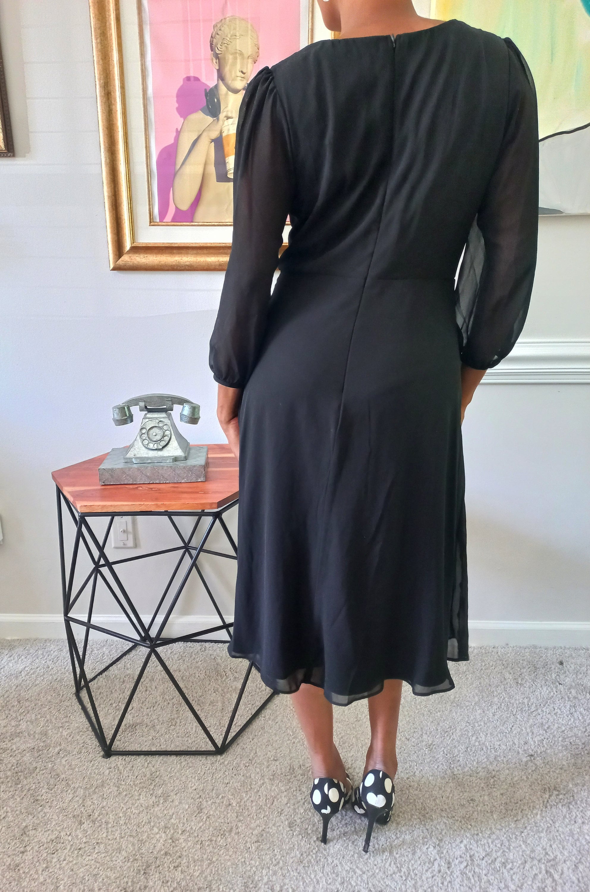 Vintage 80s Cindy Collection U.S.A. Black Chiffon Wrap V Neck Polyester ...