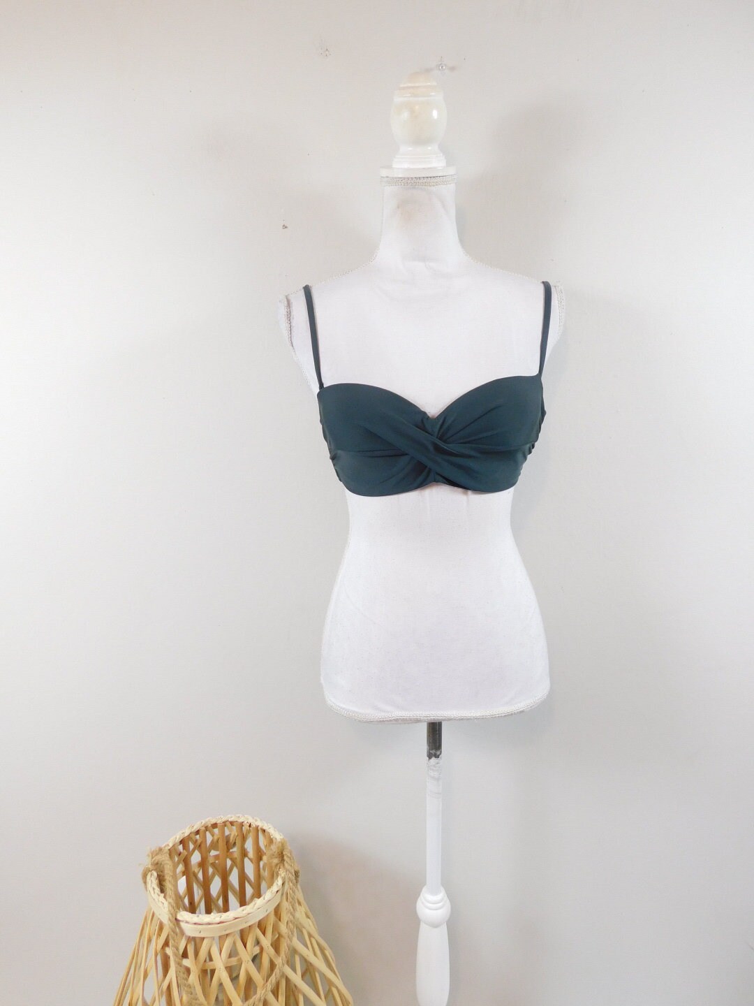 Vintage 00s Dark Green Twisted Shiny Silver Bikini Underwire Adjustable ...