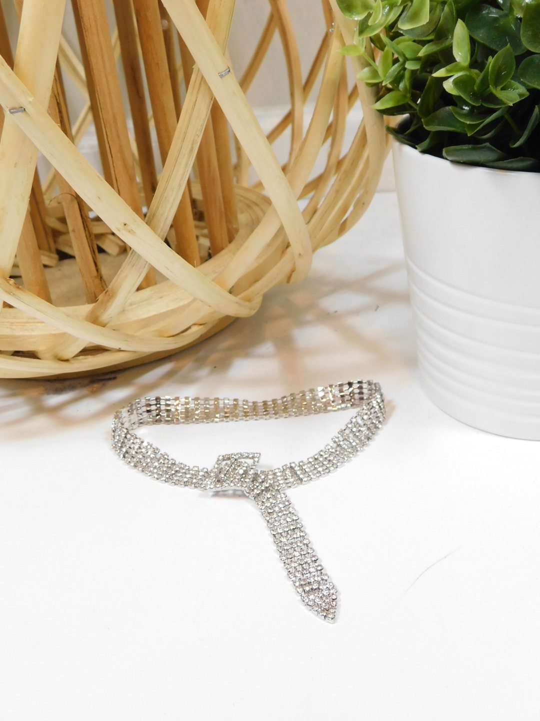 Vintage 00s Belt Diamond Silver Rhinestone Metal Statement Short Shiny ...