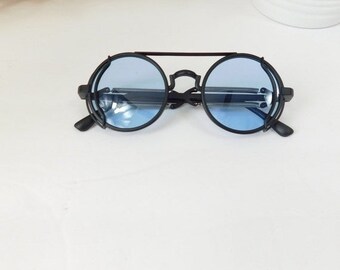 Round Blue Sunglasses - Etsy