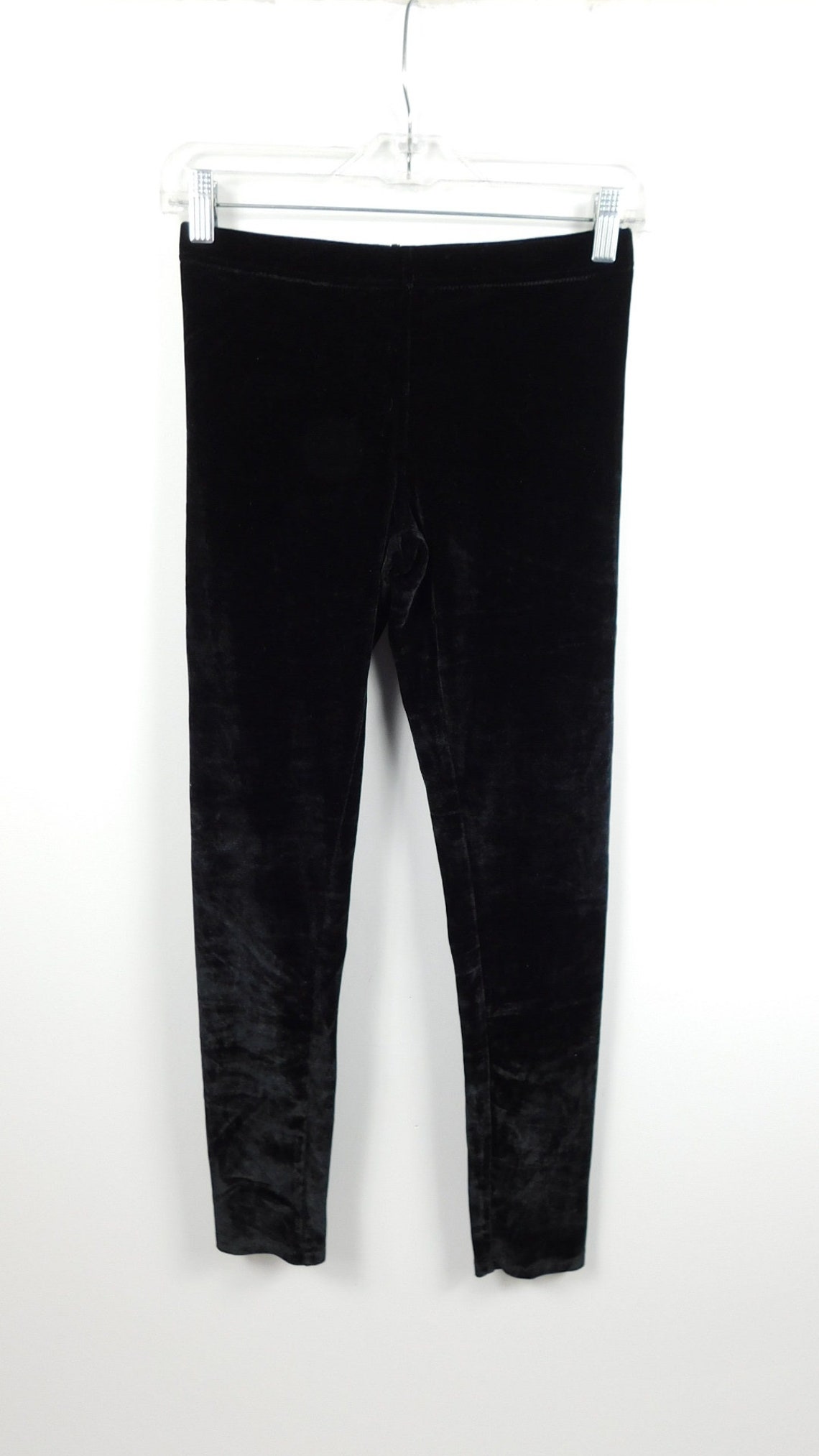 Vintage 1990s Black Velvet Stretch High Waisted Polyester Solid Skinny ...