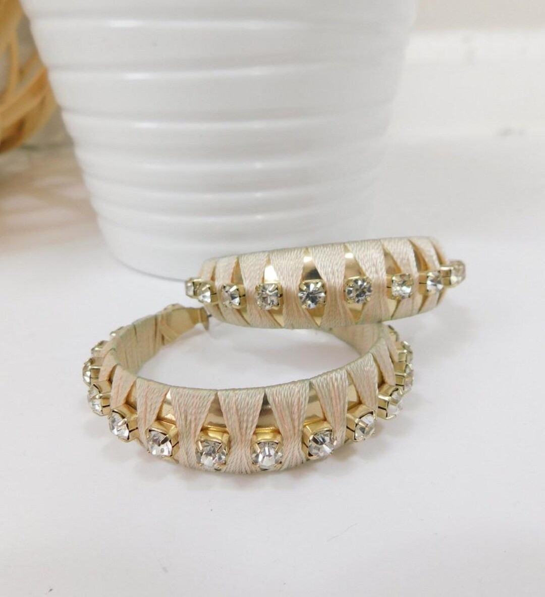 Vintage 00s Taupe Cream Diamond Crystal Rhinestone Metal Woven ...