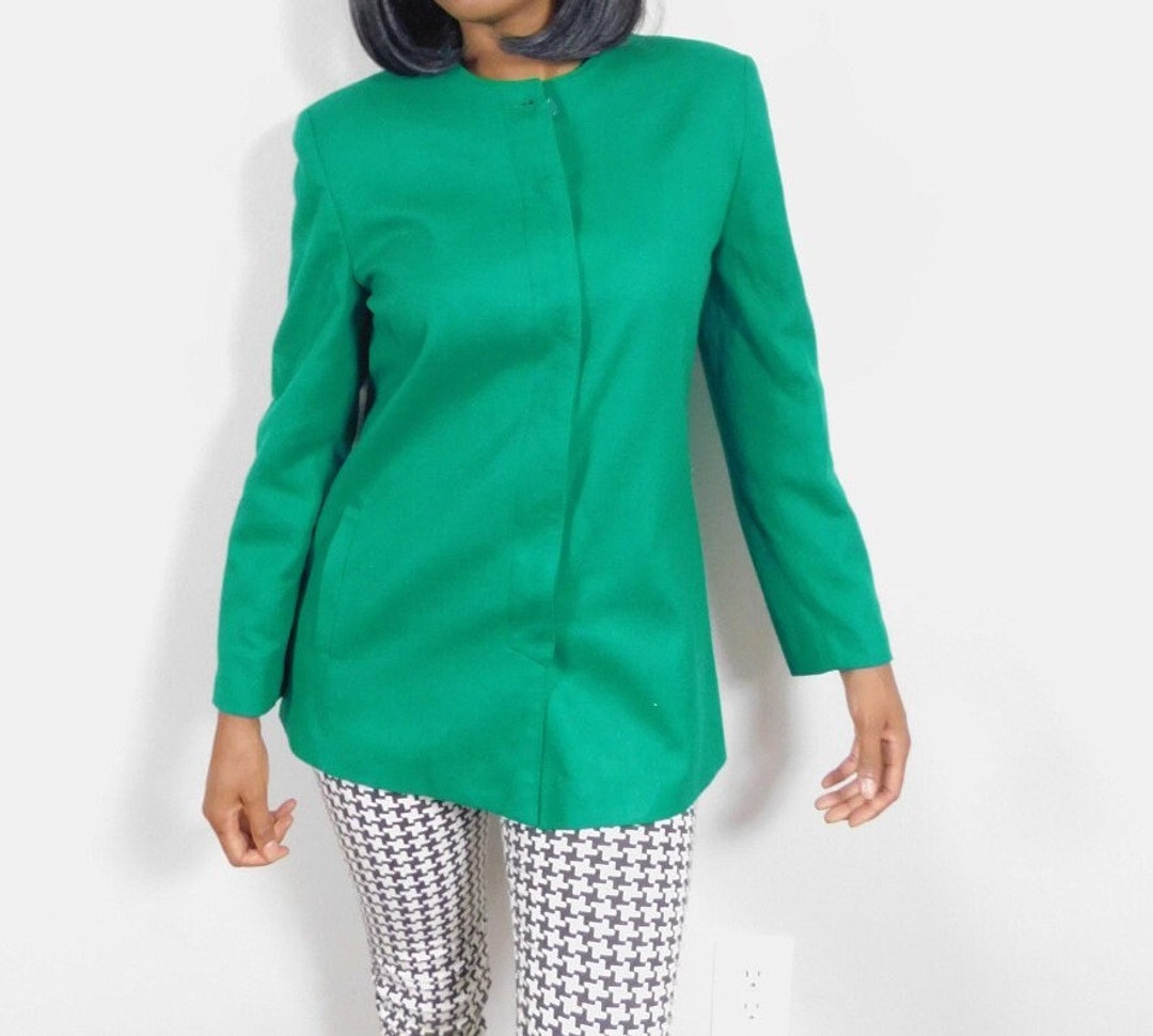 Vintage 80s Karen Ellis Wool Kelly Green Hidden Button Down Lined ...