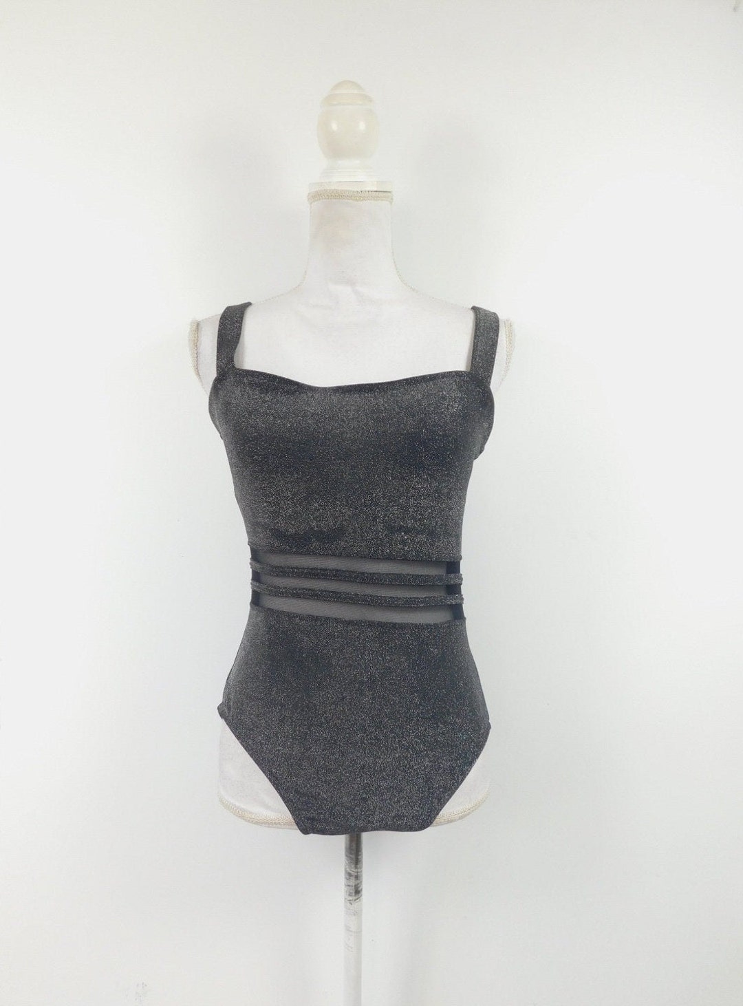 Vintage 80s Mainstream Black Metallic Glitter Thread Sheer Striped ...