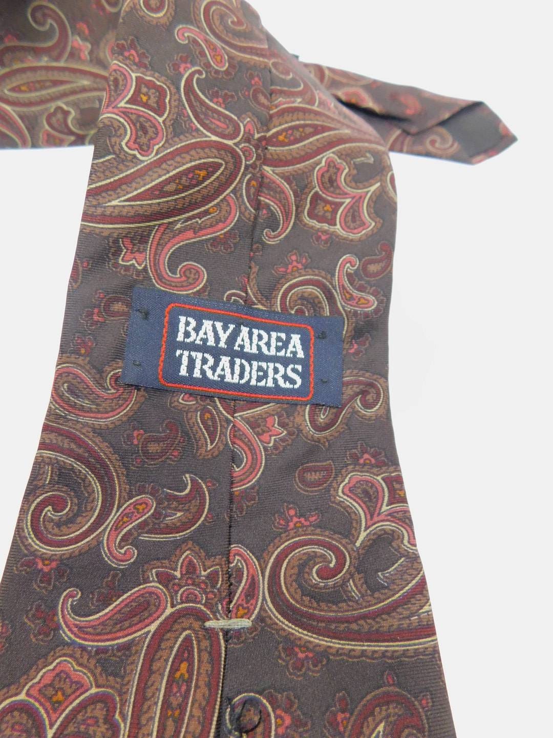 Mens Vintage 70s Bay Area Traders Pure Silk Dark Brown Burgundy Paisley ...
