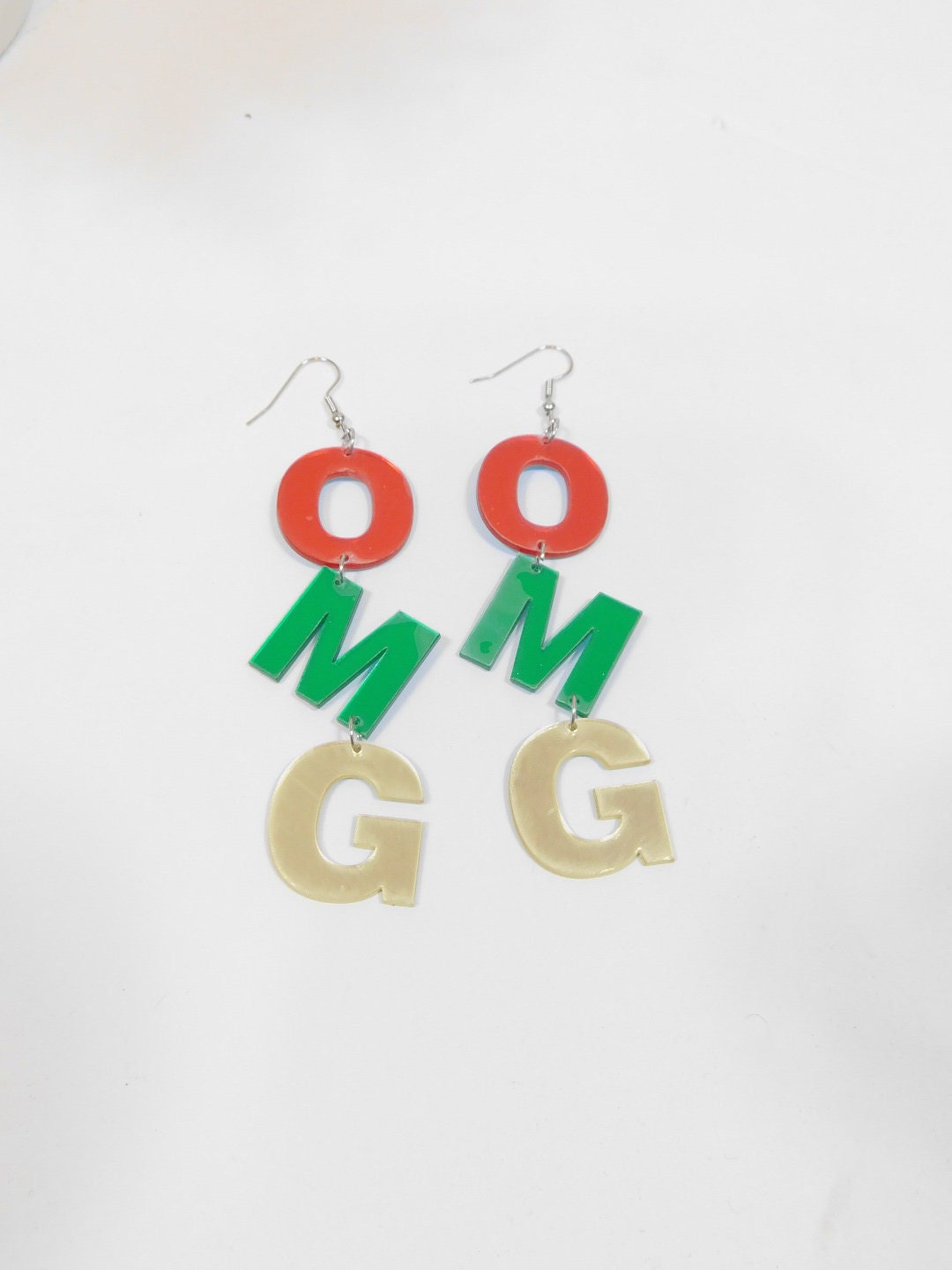 Vintage 00s Red Green OMG Letters Words Mirrored Cutout Shiny Statement ...