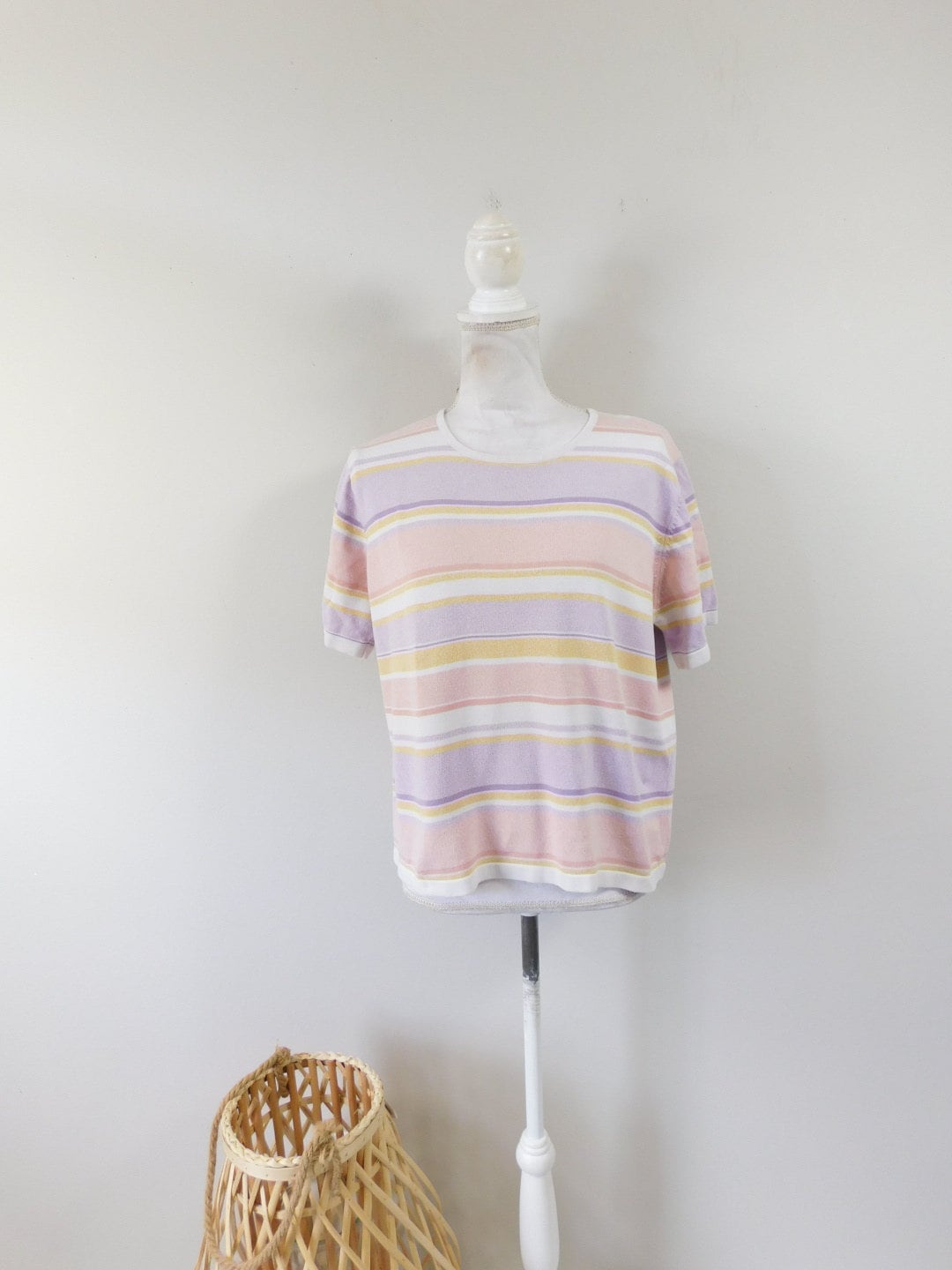Vintage 1990s Cathy Daniels White Pink Horizontal Striped Print Cotton ...