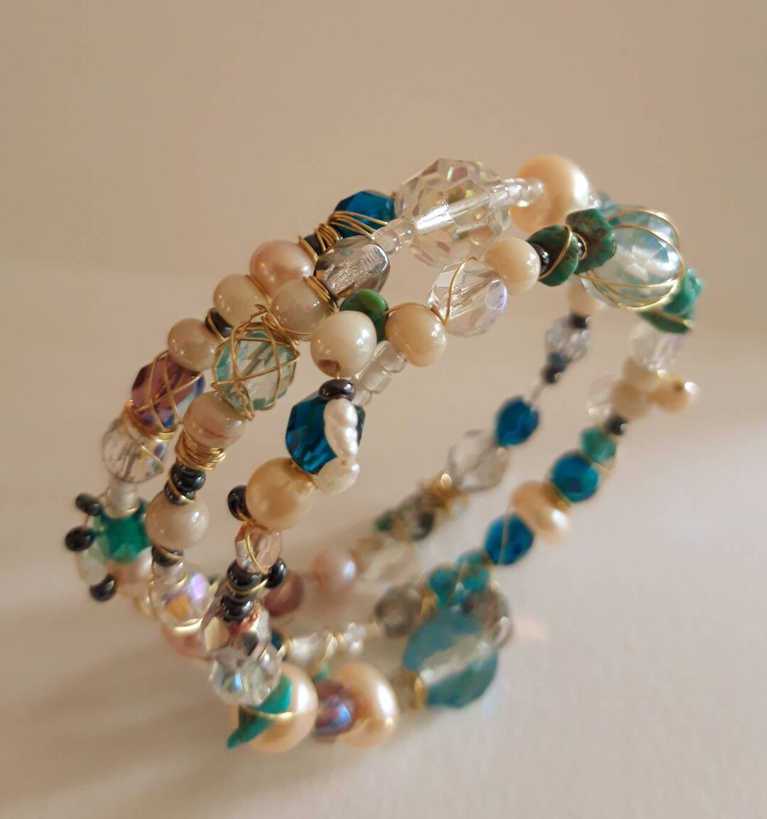 Bracelet in 3 Rows of Beads, Color Scheme Blue - Etsy