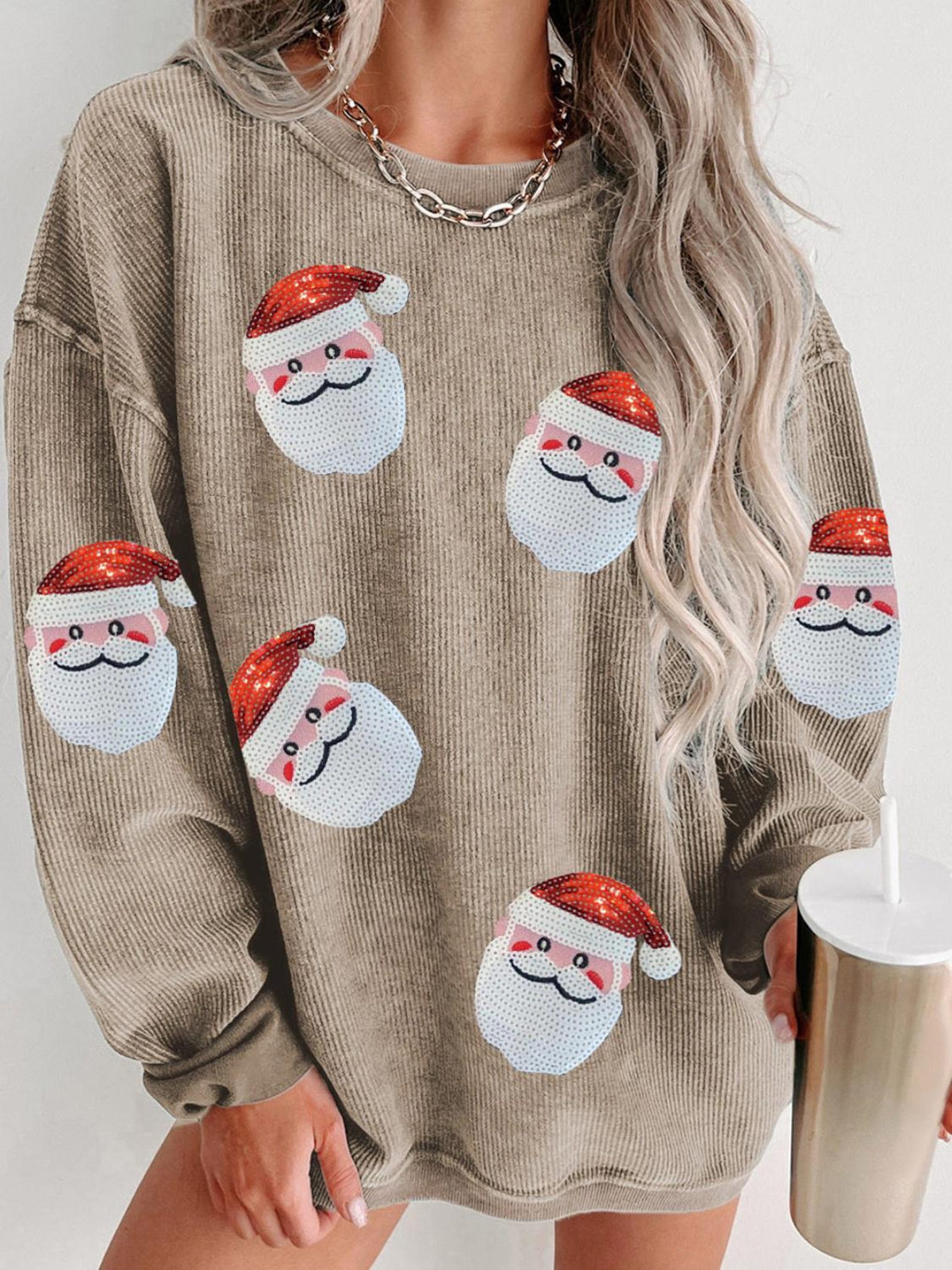 Santa Sequin Sweatshirt for Women Christmas Sweatshirt With Santa ...