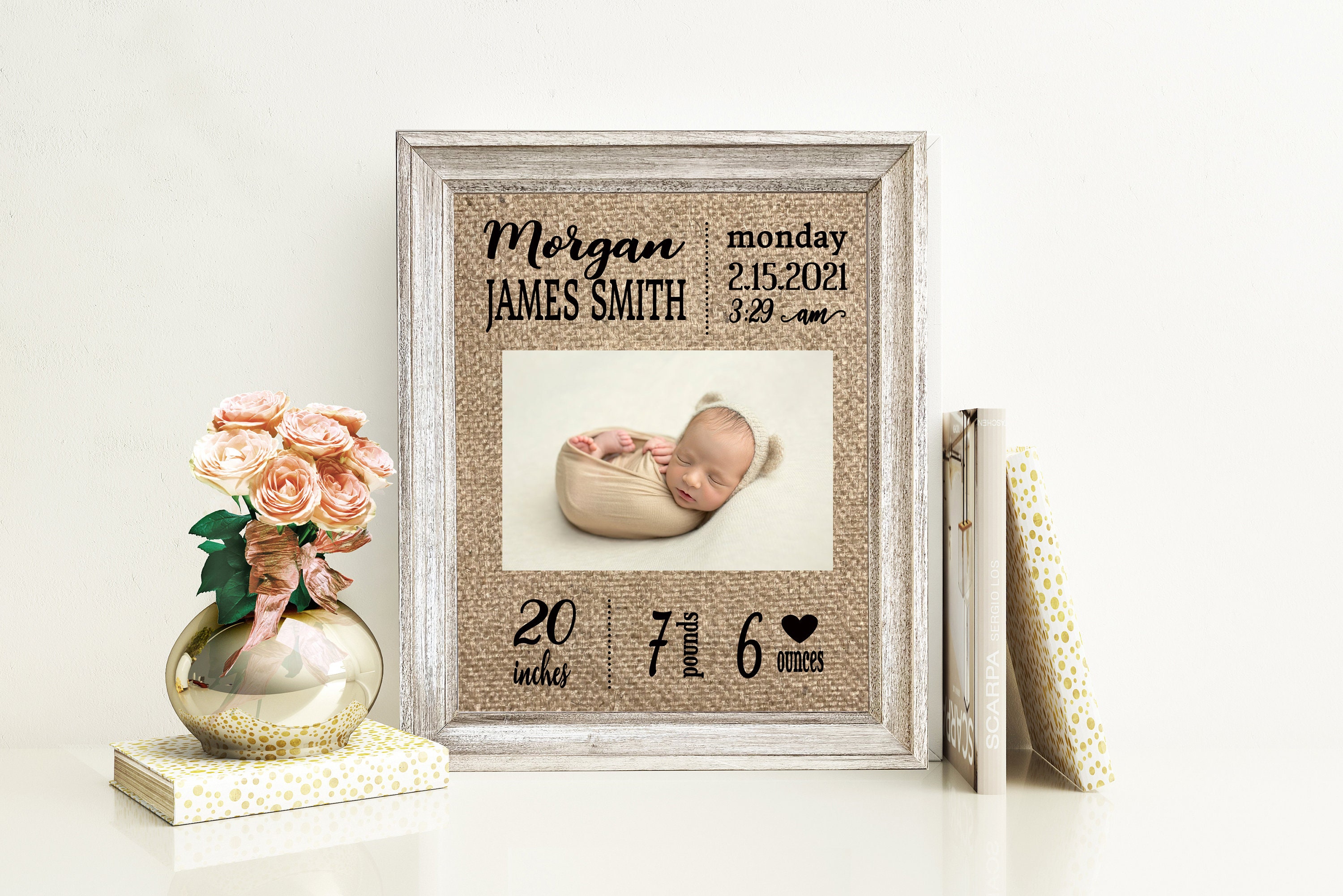 Baby Birth Stats Frame Photo Birth Announcement Sign Personalized ...