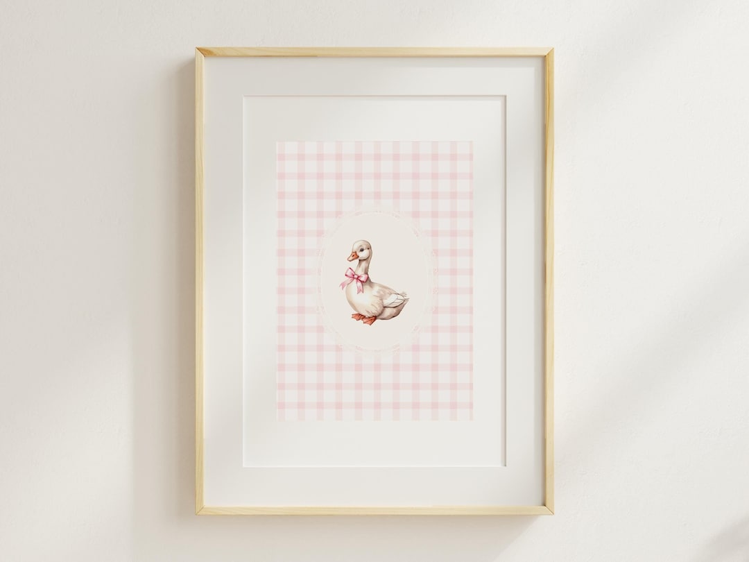 Pink Gingham Goose Nursery Print Baby Girls Vintage Nursery Wall Art ...