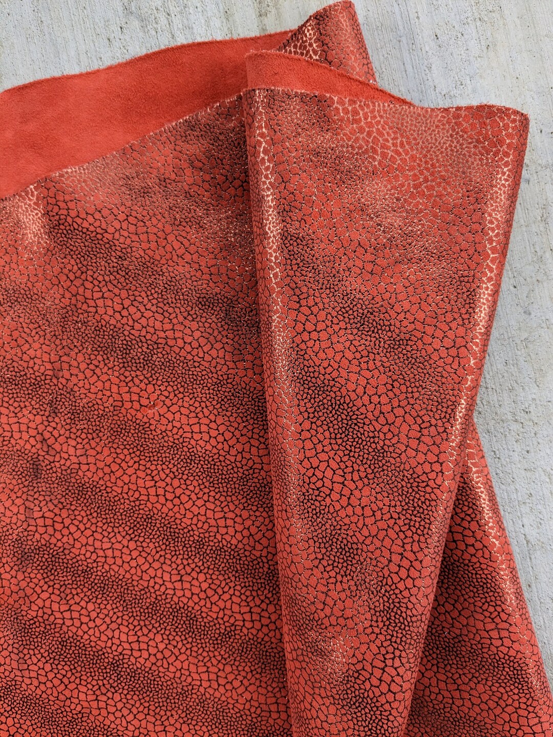 Metallic Burnt Orange Red Leather, Snake Skin Leather Hide, Genuine ...