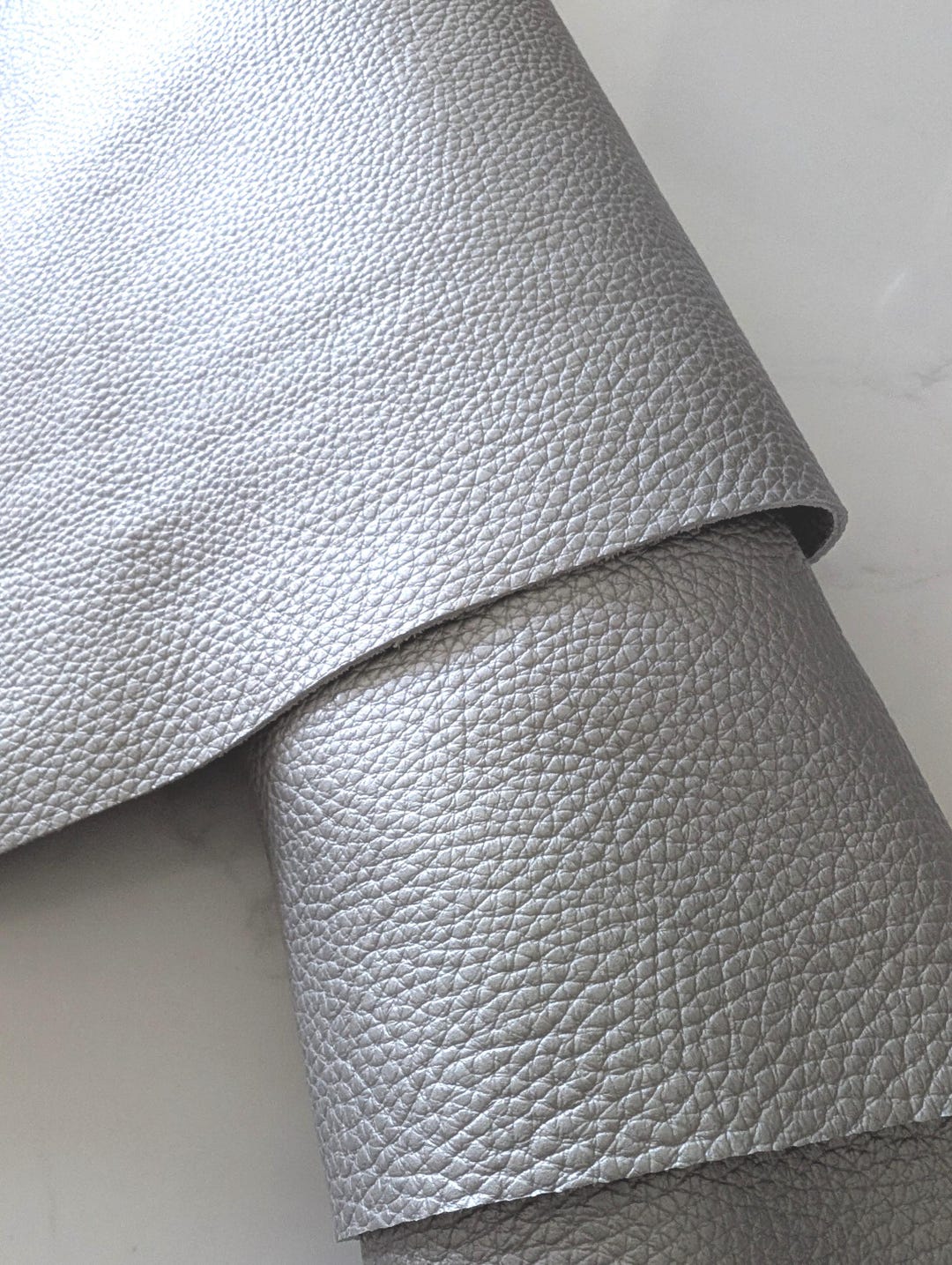 Pebbled Dull Silver Leather Hide, Real Leather Sheet, Genuine Leather ...