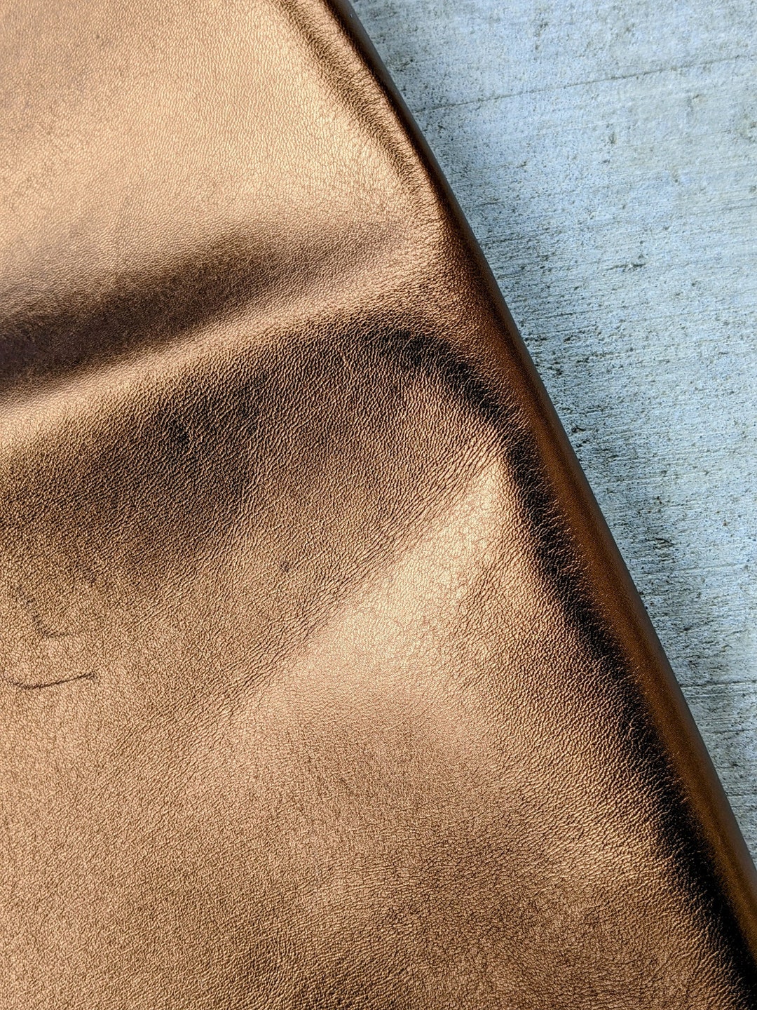 Metallic Dark Copper Leather, Golden Bronze Genuine Leather Fabric ...