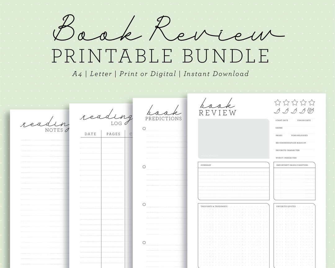 Book Review Printable Bundle | Digital Reading Journal PDF | Book ...