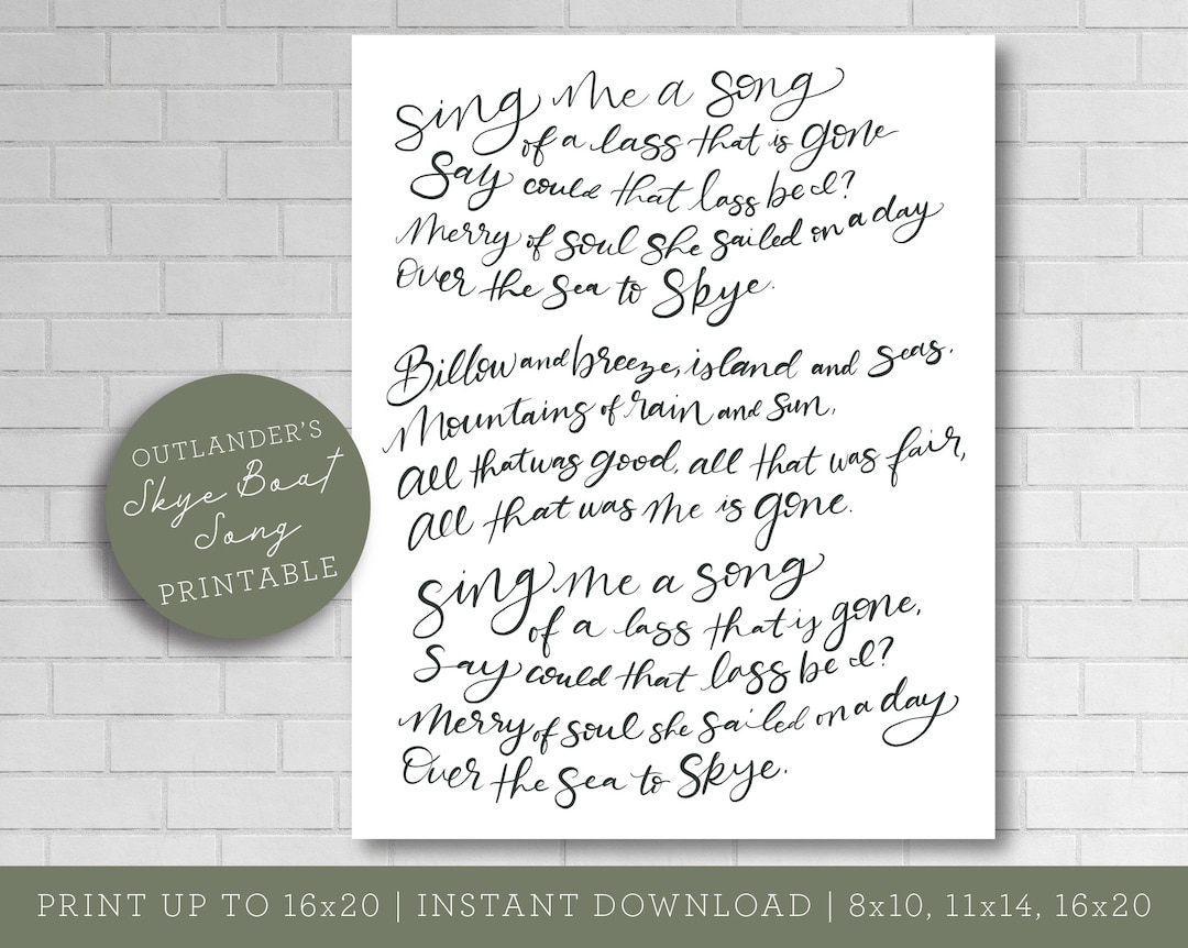 Outlander Theme Song Poster Printable | the Skye Boat Song | Sing Me A ...