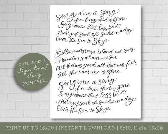 Outlander Theme Song Poster Printable the Skye Boat Song | Etsy