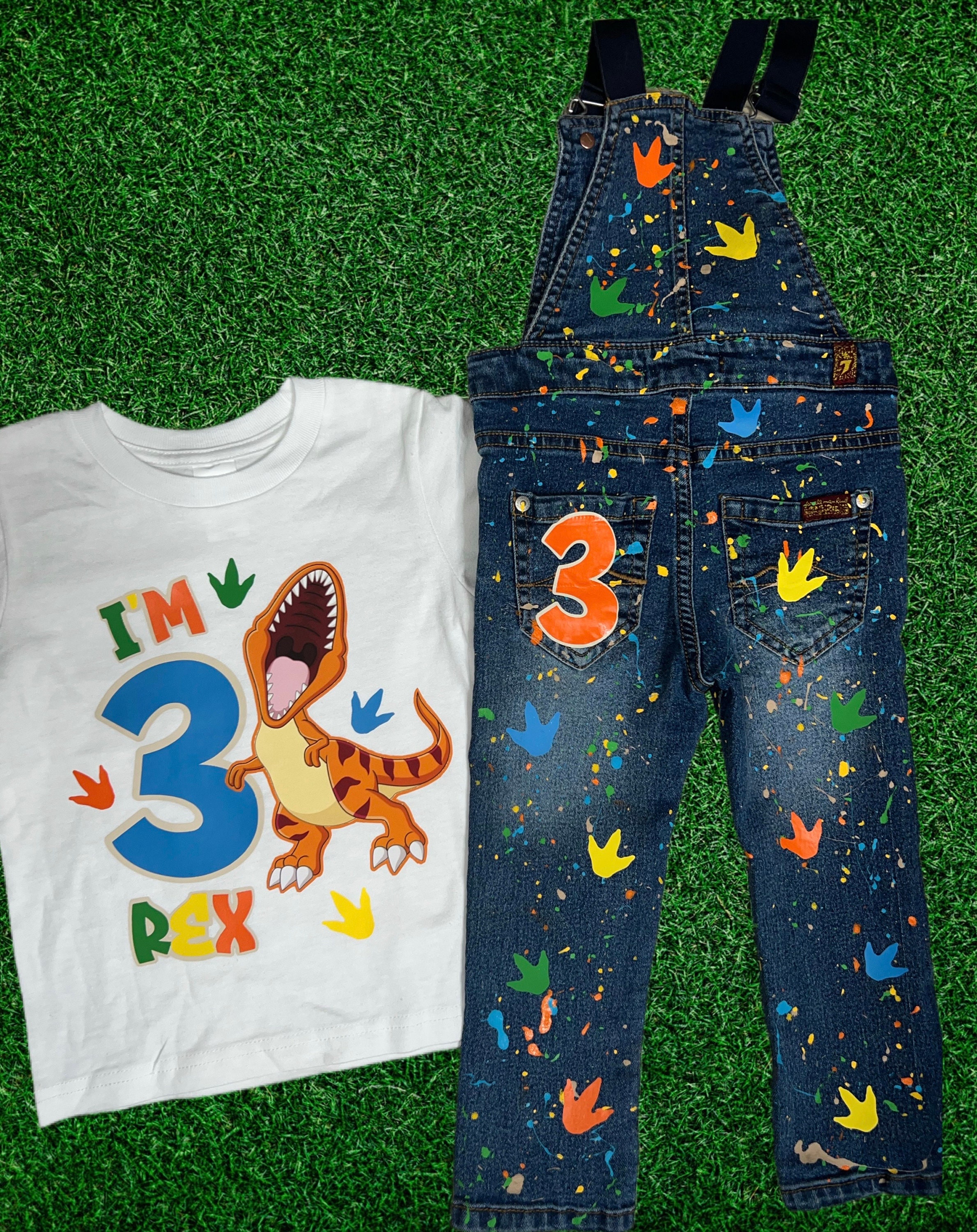 Kids Custom Characters Denim Jean Birthday Outfit Baby Dinosaur 3 Rex ...