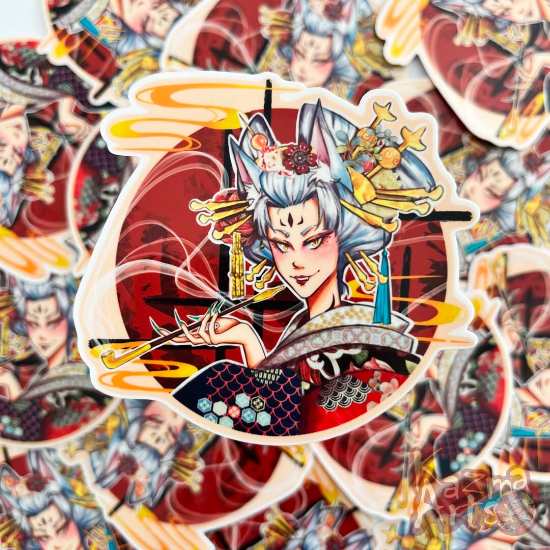 Kitsune Geisha Sticker | Japanese Fox Girl Art, Waterproof (3 Inch) - Etsy