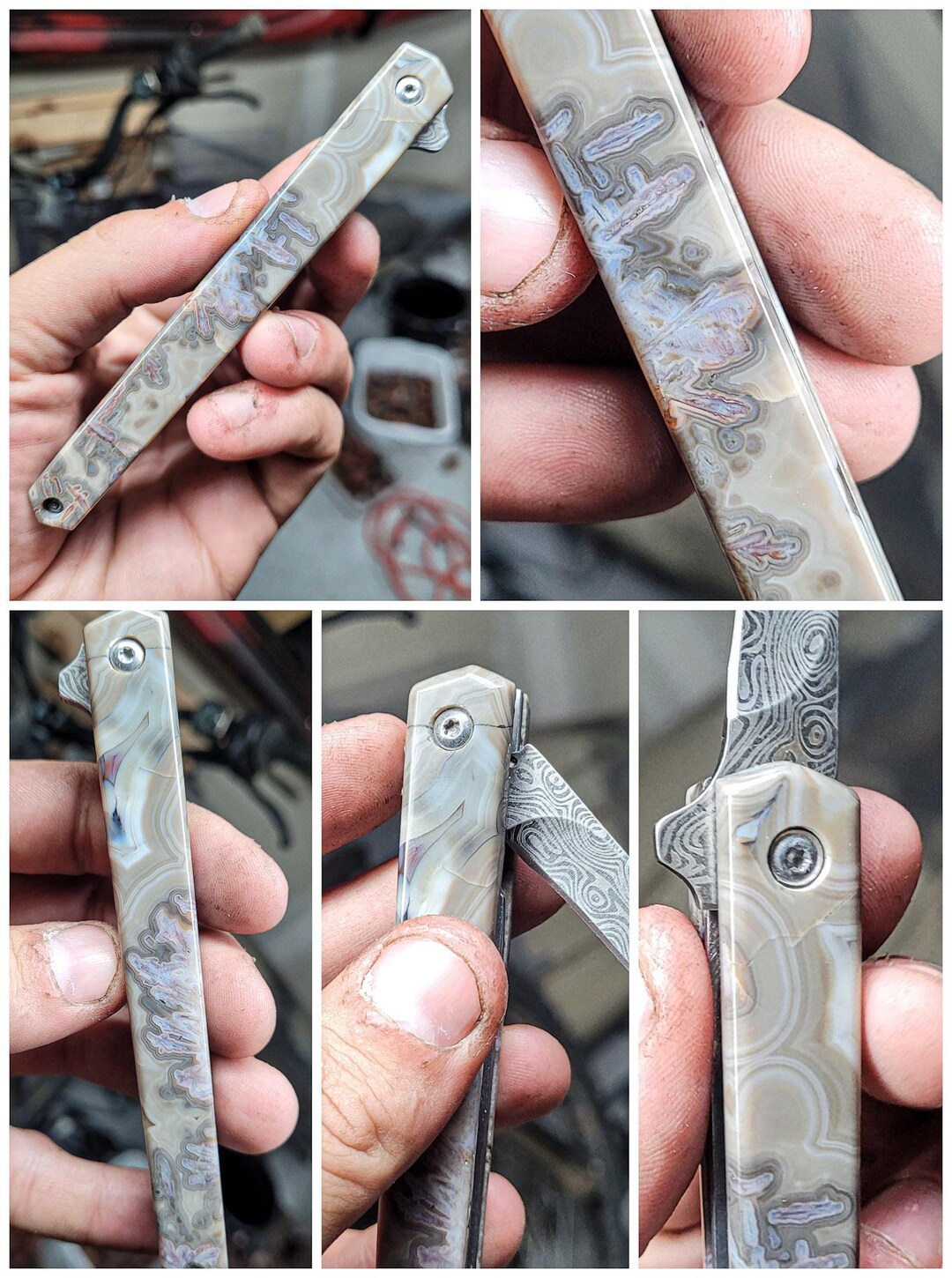 Turkish Agate Damascus Blade Pocket Knife - RARE A+ Grade Agate ...
