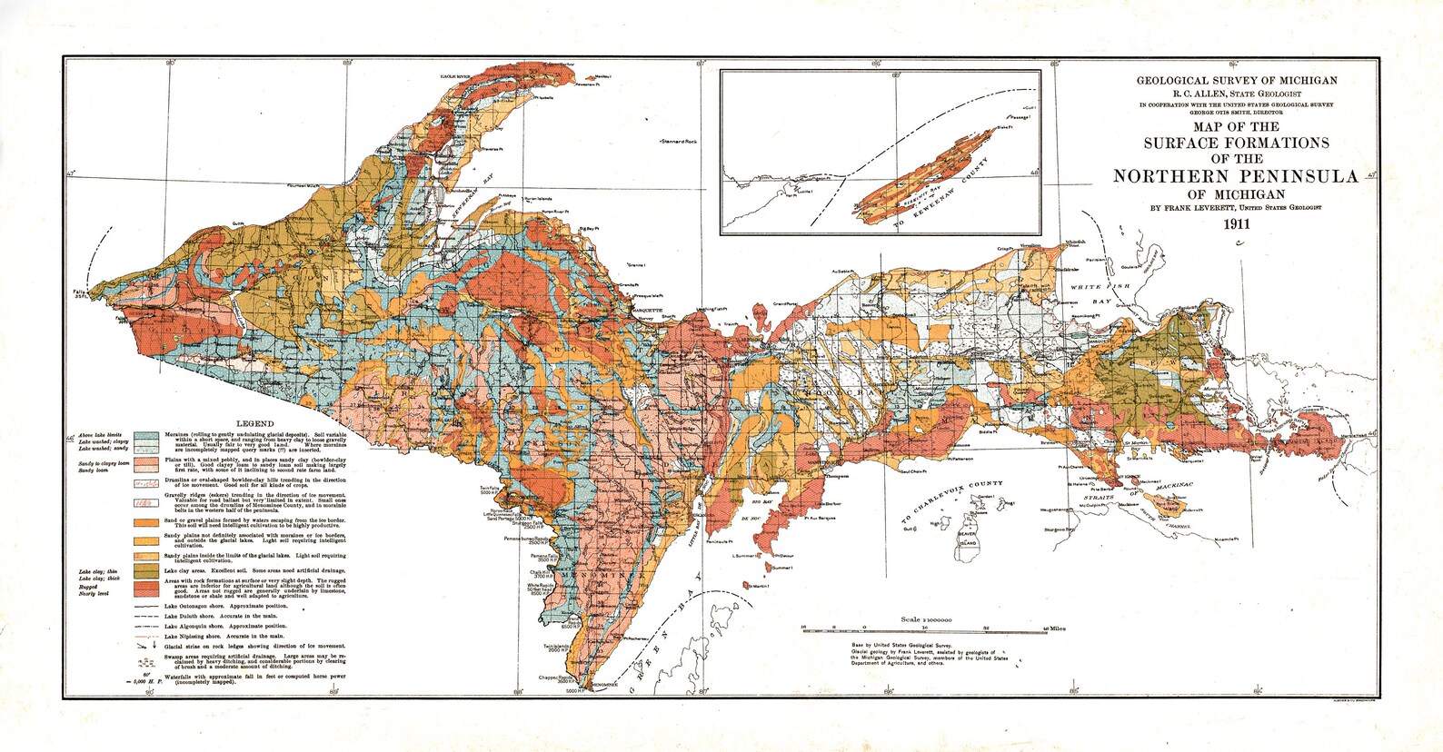 Quaternary Geologic Map of Northern Michigan Glacial Geology | Etsy