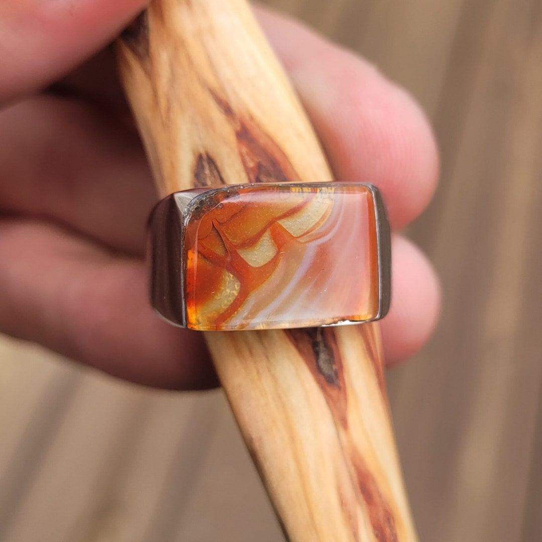 Lake Superior Agate Signet Ring – Flow Channel Agate Cab, Size 8 - Etsy