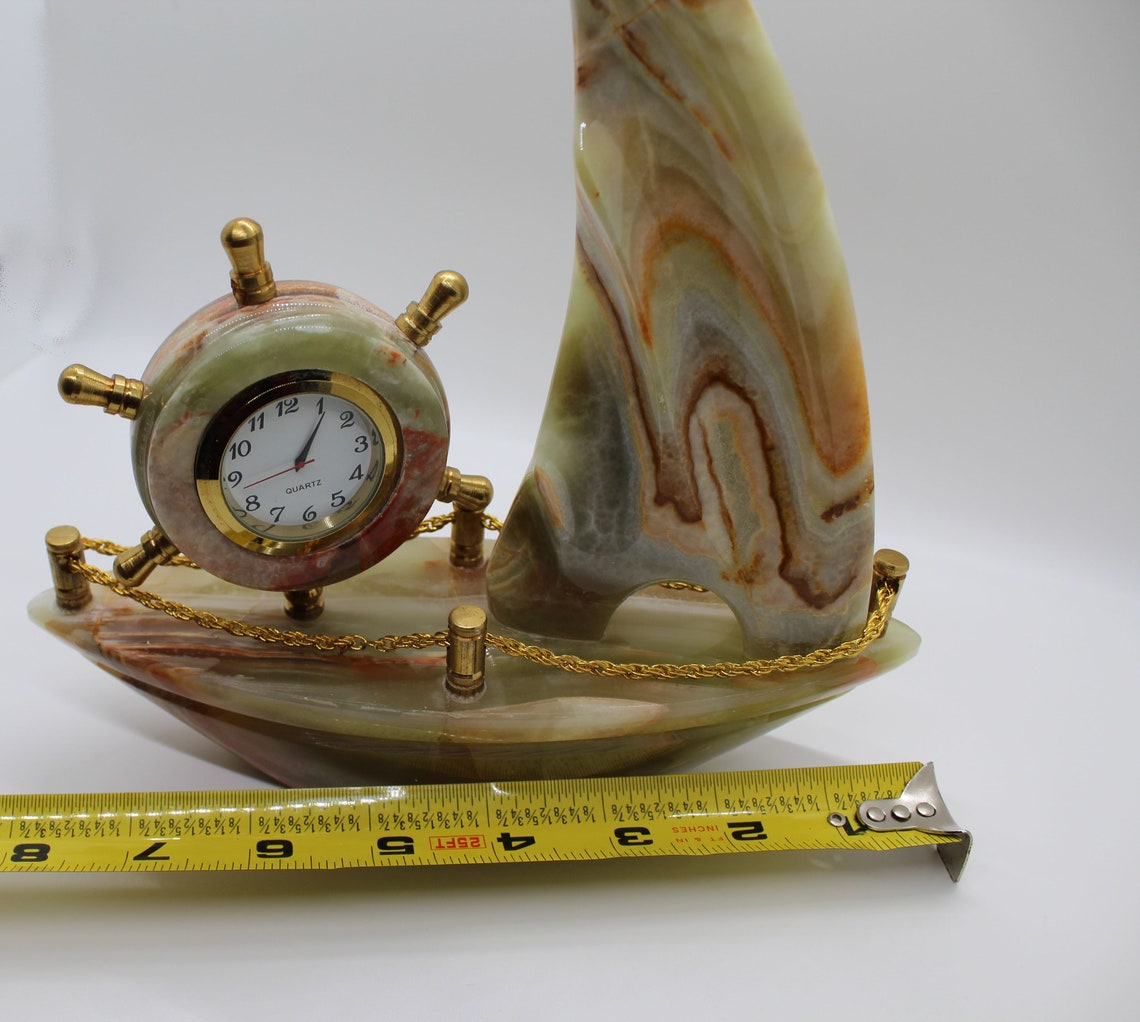 Natural Green Onyx Sail Boat Clock | Collectible Mineral and Display ...