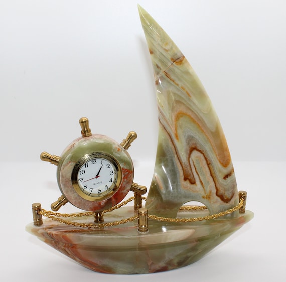 Natural Green Onyx Sail Boat Clock Collectible Mineral and - Etsy
