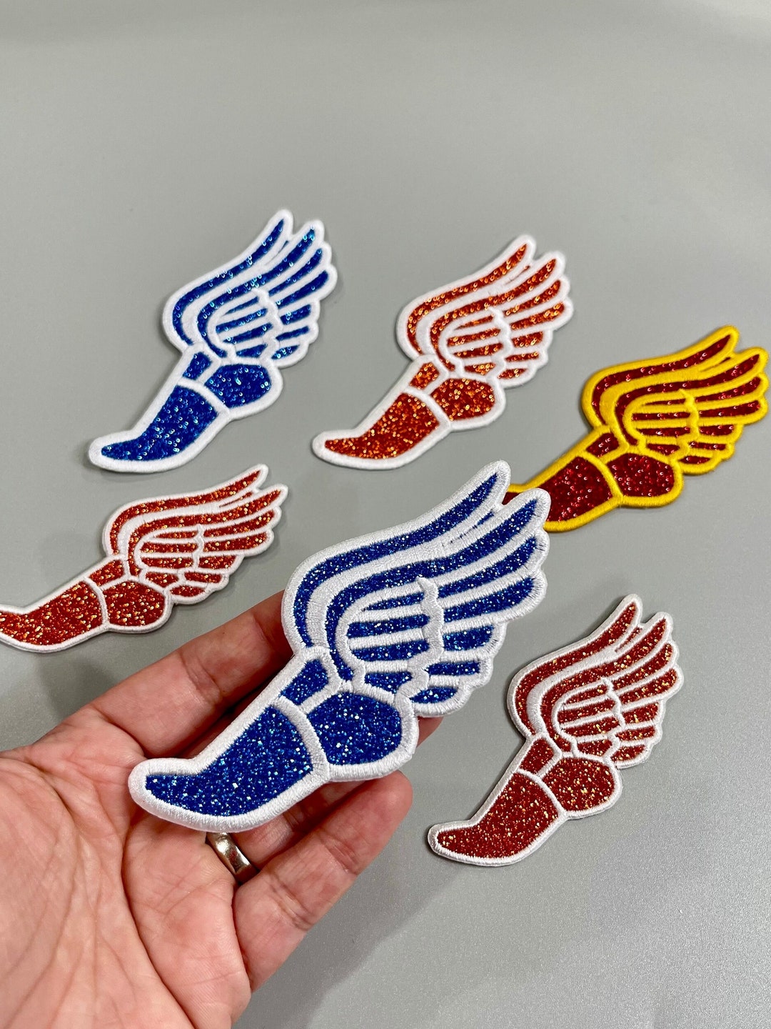 Running Track Field Shoe With Wings Sports Fly Customized Patch - Iron ...