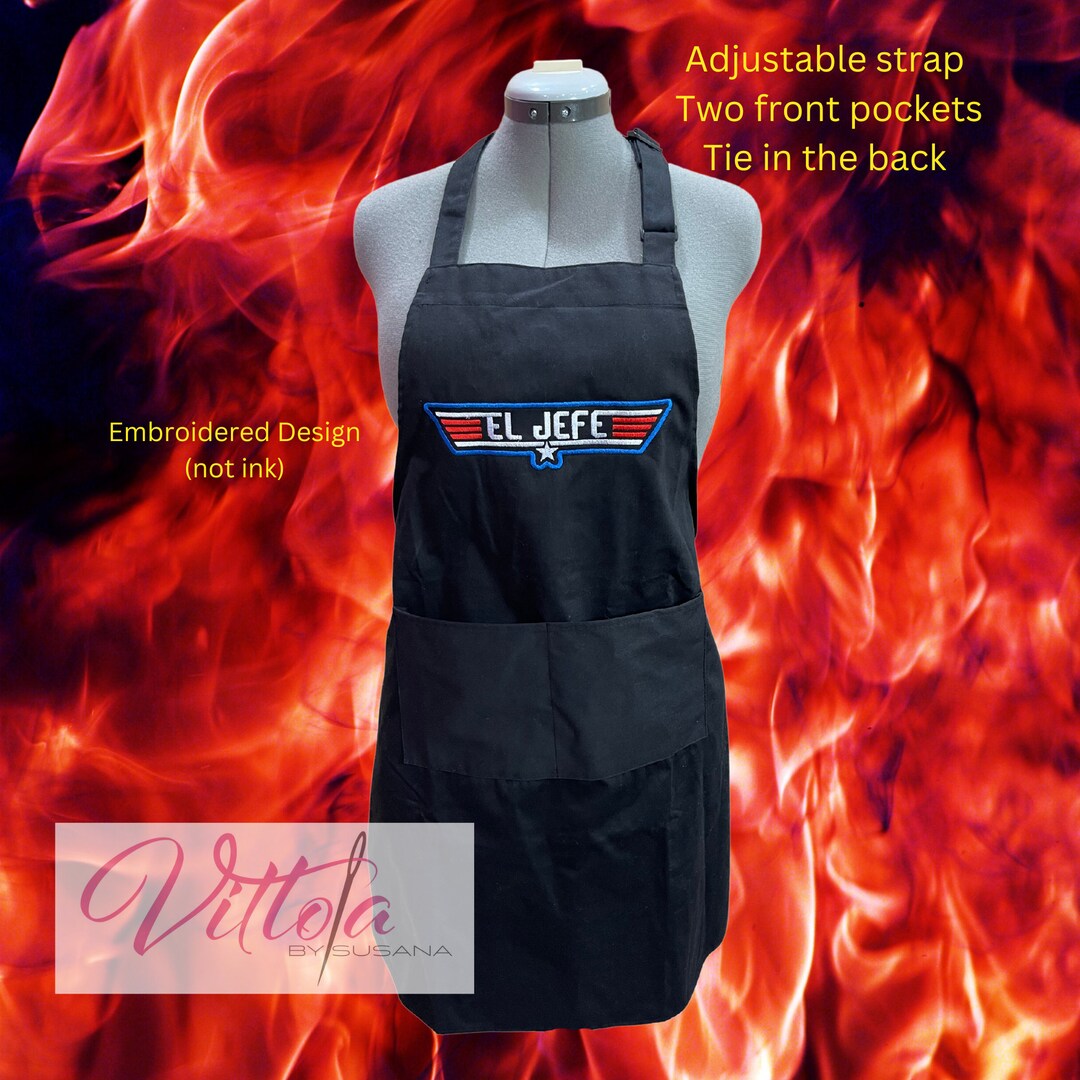 Embroidered Chef Apron, Custom Black Chef Apron With Pockets ...