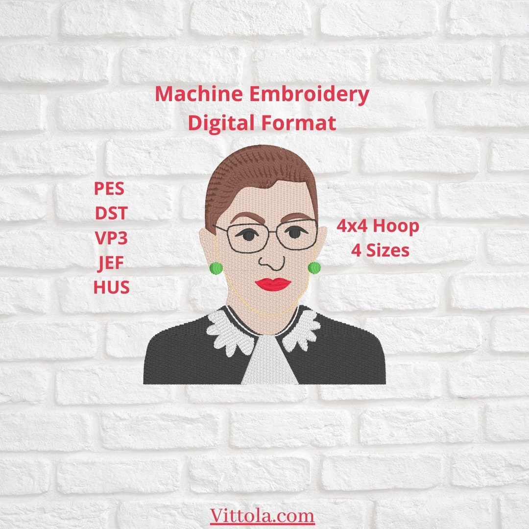 RBG Ruth Bader Ginsberg Machine Embroidery Design - 4 Sizes Available ...