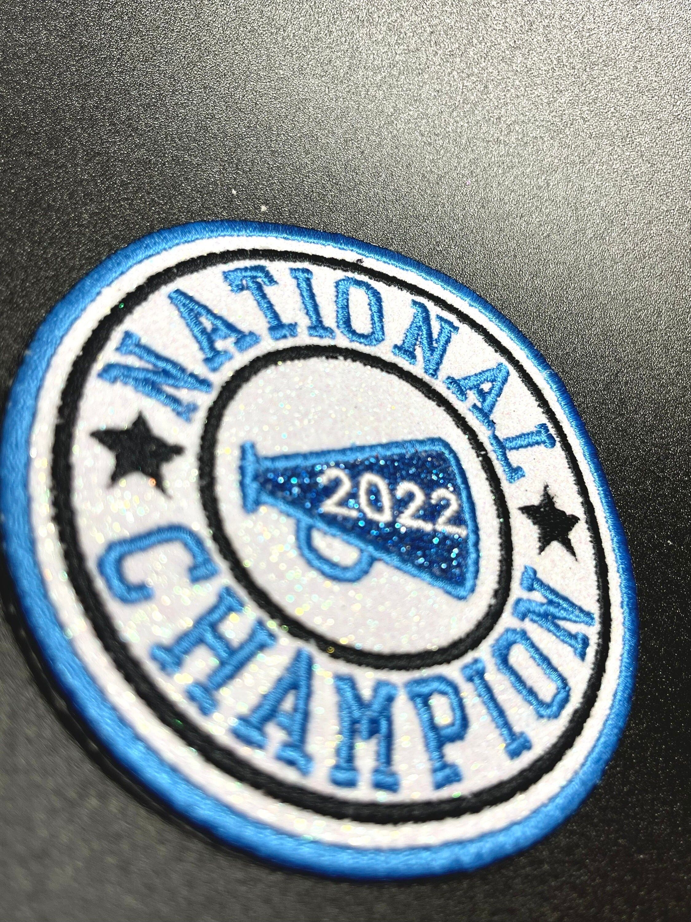 Custom National Champion Glitter Patch - Megaphone Cheer Team Spirit ...