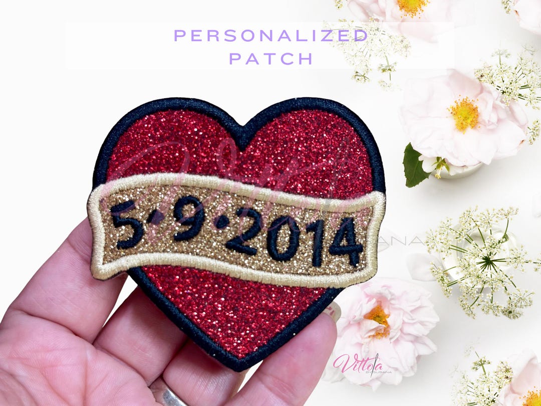 Personalized Heart Patch - Embroidered Iron on - Valentines Patch ...