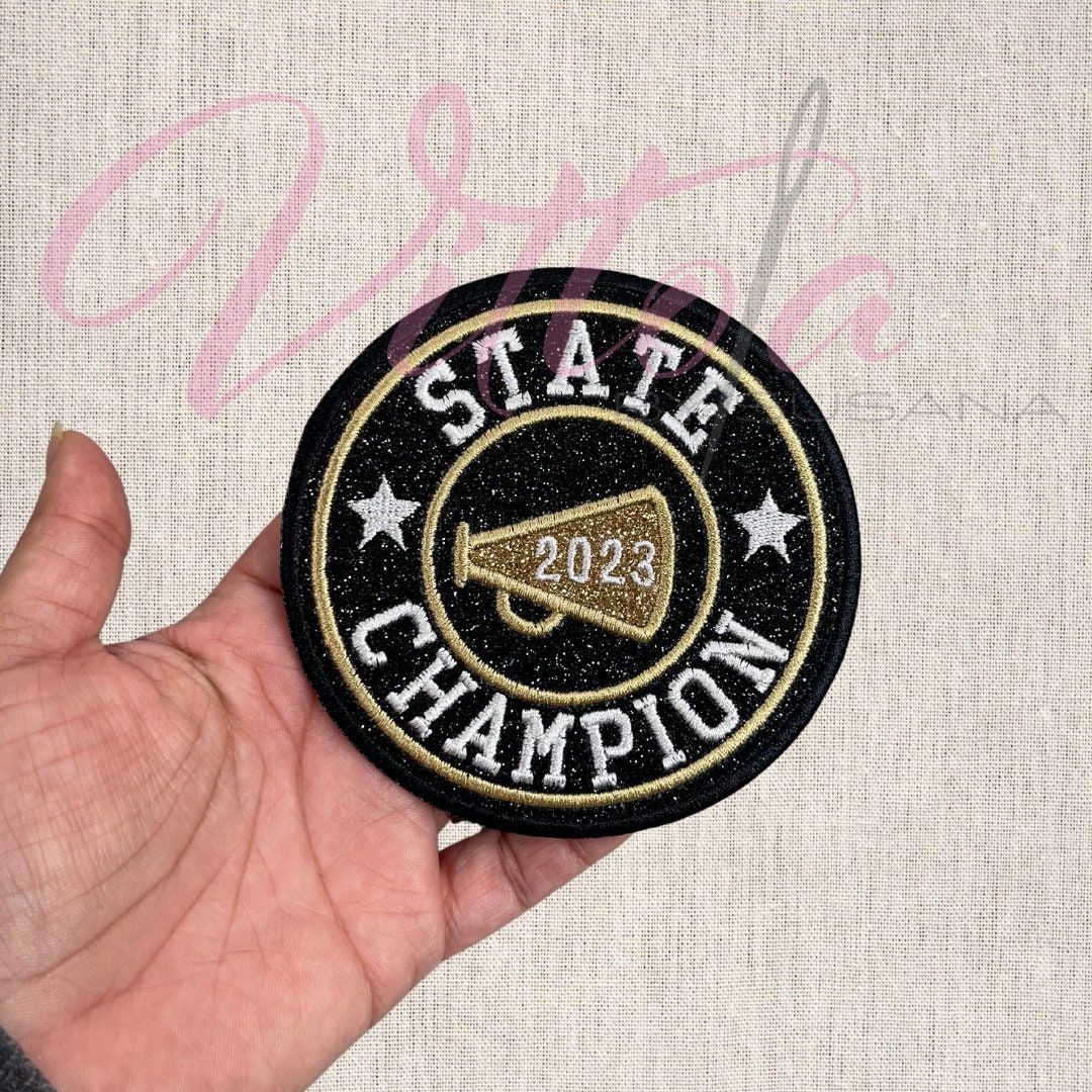Custom State Champion Glitter Patch - Megaphone Cheer Team Spirit ...