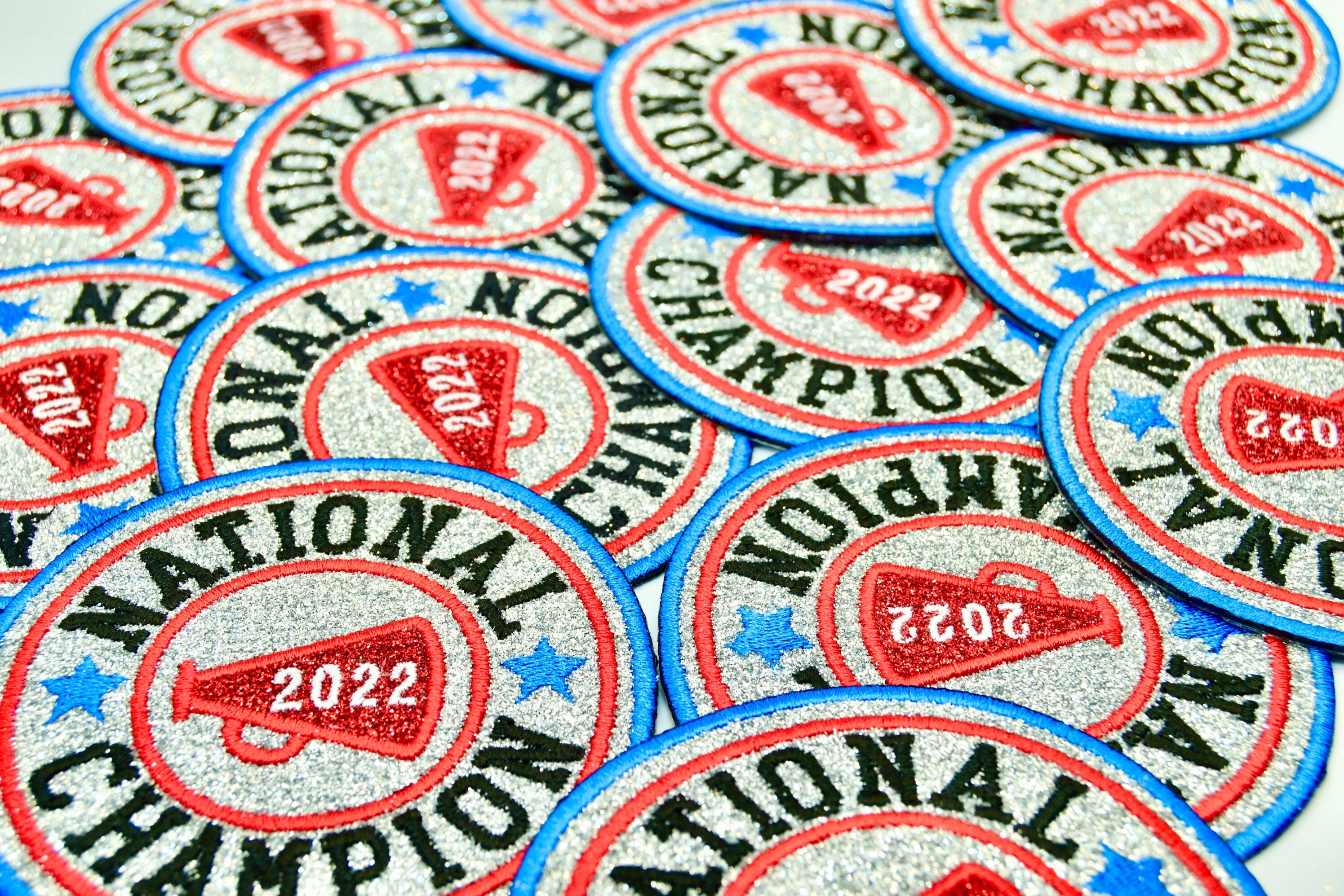 Custom National Champion Glitter Patch - Megaphone Cheer Team Spirit ...