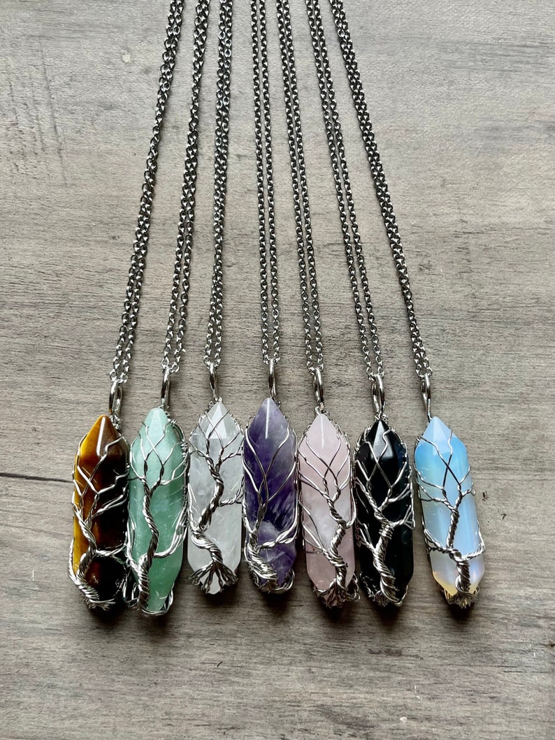 Handmade Tree of Life Quartz Point Necklace, Silver Wire Wrapped ...