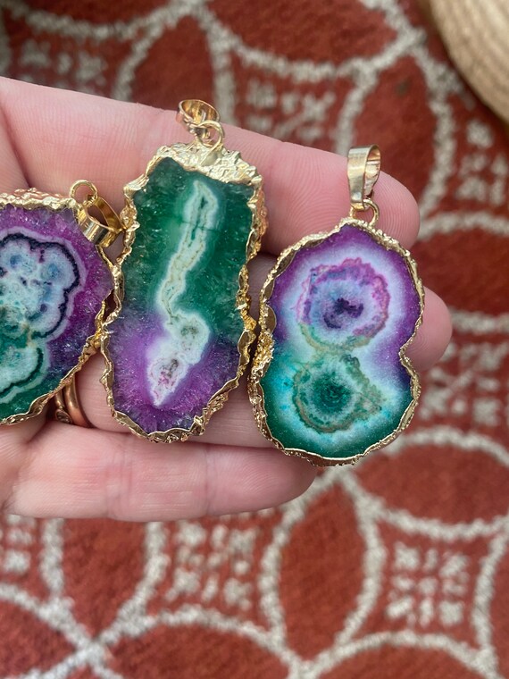 Rainbow Geode Slice Necklace Geode Necklace Agate Geode | Etsy