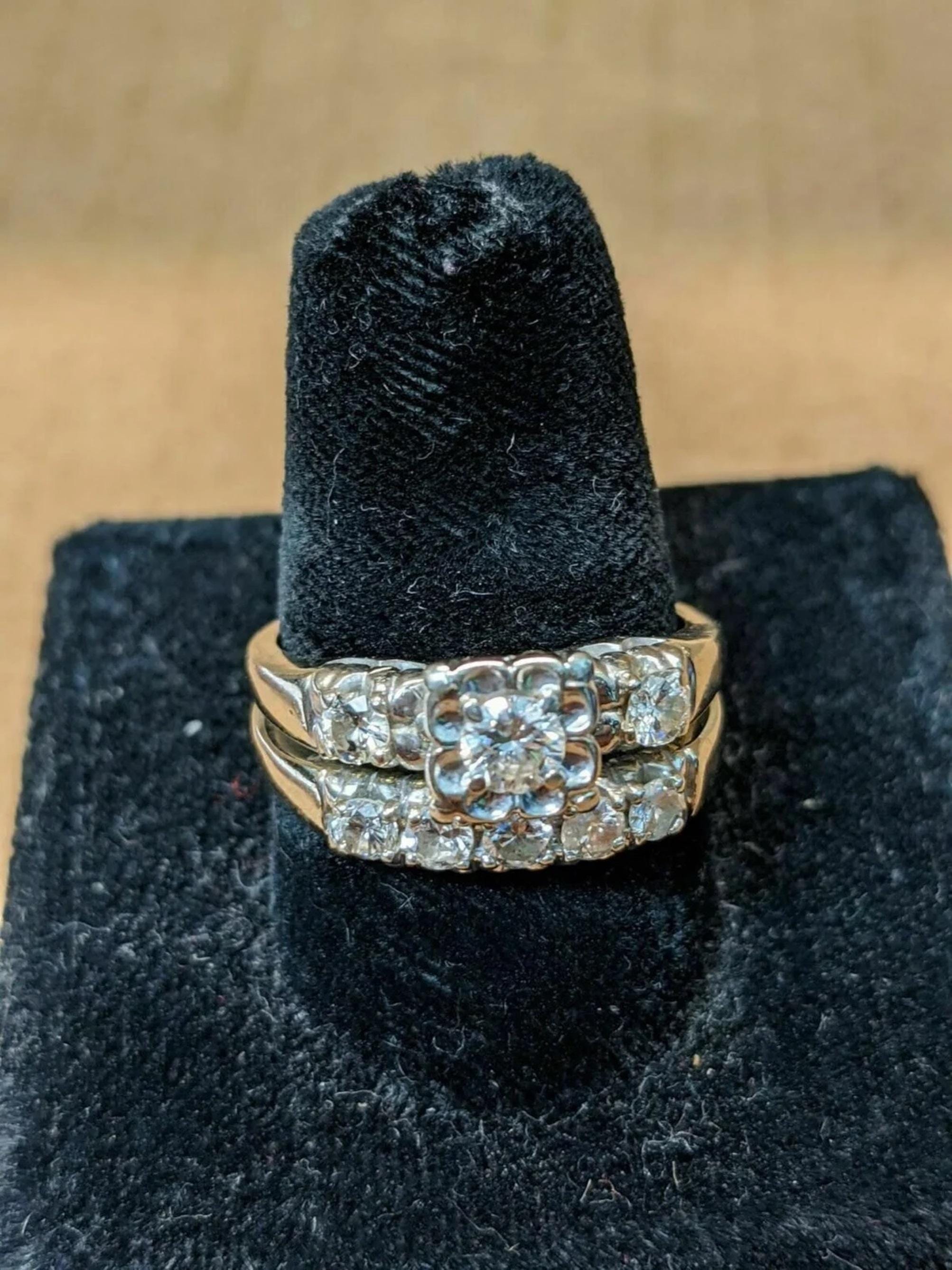 Edwardian Old European Cut Diamond Art Deco Bridal Wedding Set Antique ...