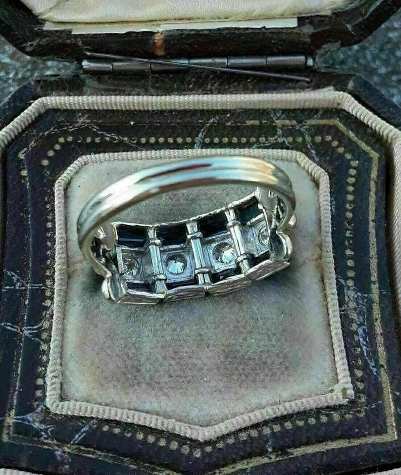 1910's Era Antique Art Deco Old Mine Cut Diamond & Sapphire Engagement ...