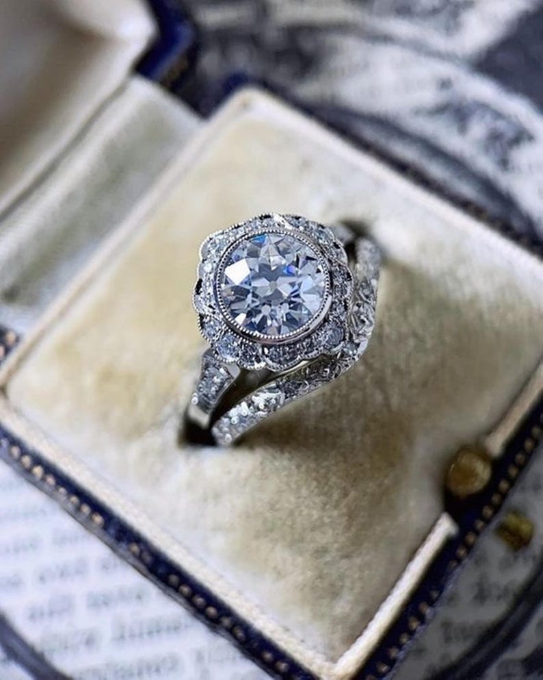 1890s Antique Art Deco Edwardian Old Mine Cut Diamond Art Deco Bridal ...