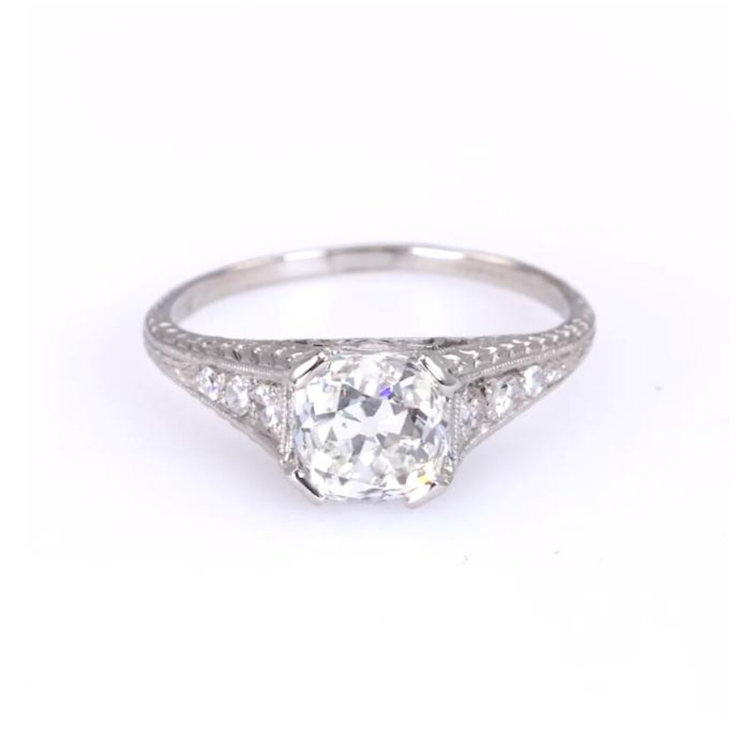 Edwardian Old European Cut Diamond Art Deco Engagement Ring in Sterling ...