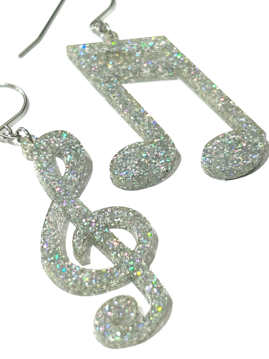 Retro Punk Mismatched Music Note Treble Clef Silver Holographic Glitter ...