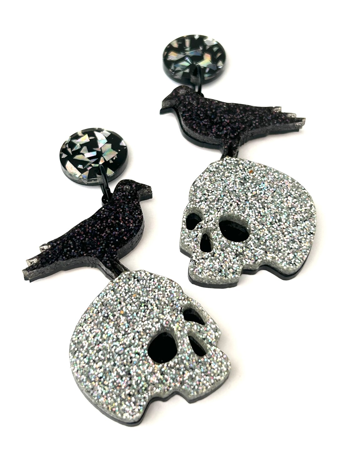 Psychobilly Punk Gothic Skull Crow Holographic Black Silver - Etsy