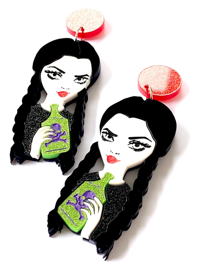 Gothic Wednesday Poison Bottle Skull Acrylic Glitter Stud Earrings - Etsy