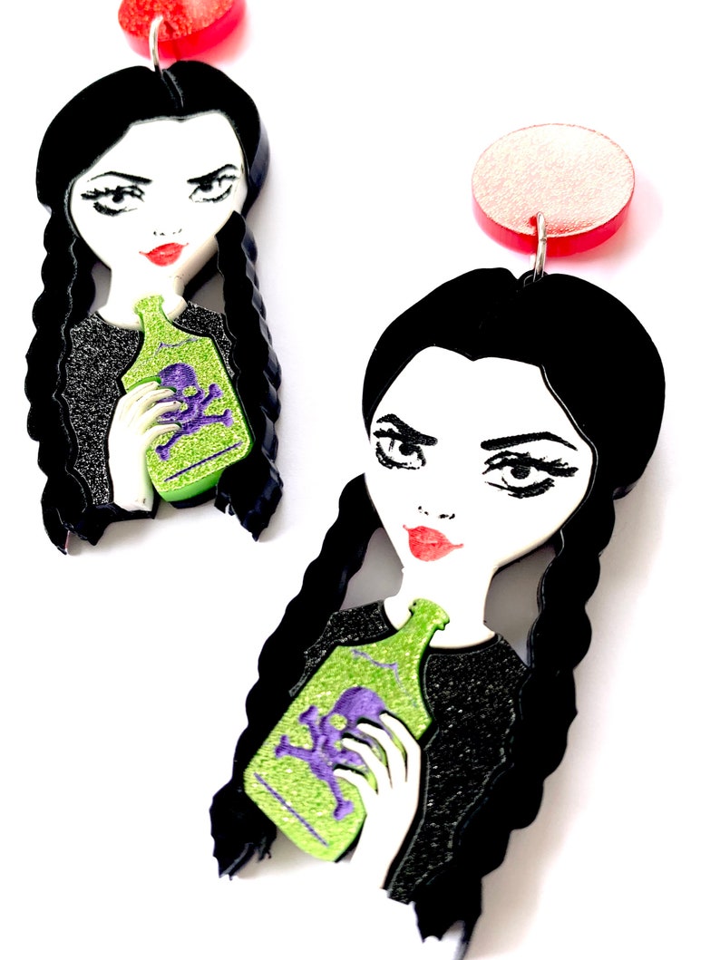 Gothic Wednesday Poison Bottle Skull Acrylic Glitter Stud - Etsy