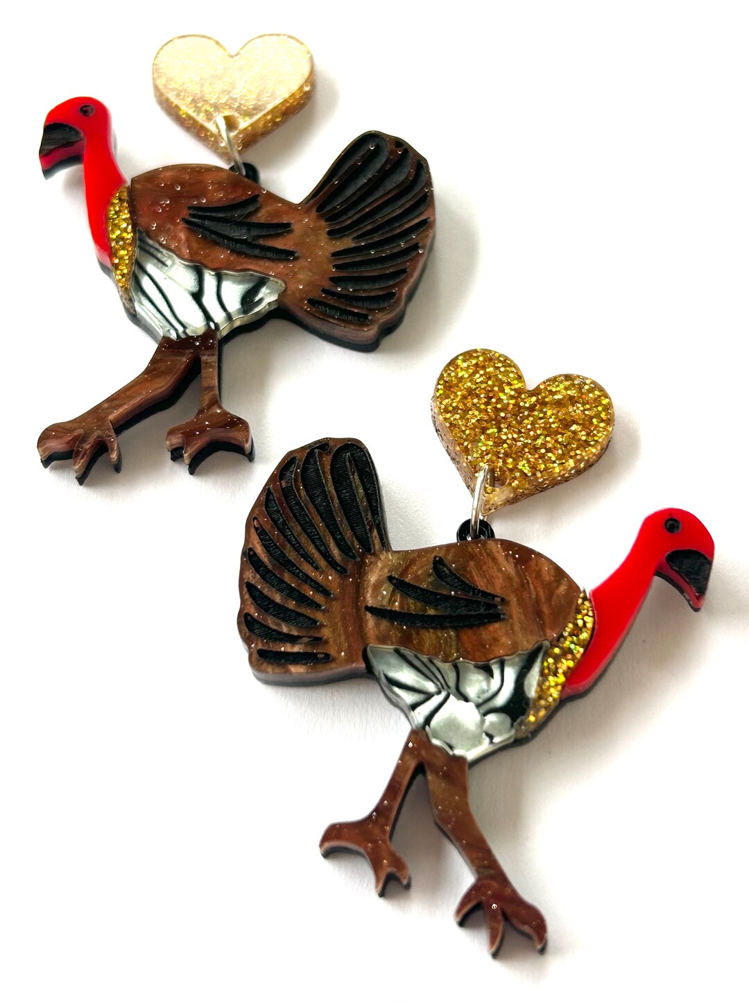 Retro Australian Brush Bush Turkey Bird Acrylic Glitter Stud Earrings ...