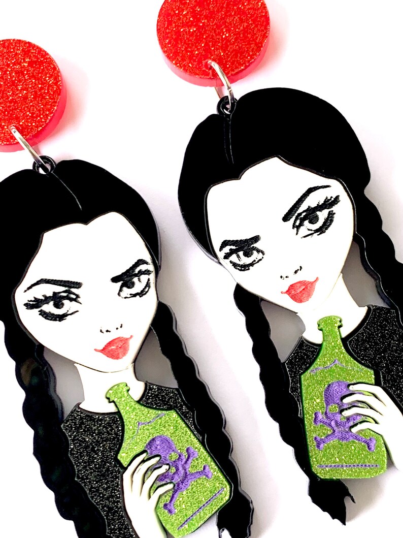 Gothic Wednesday Poison Bottle Skull Acrylic Glitter Stud - Etsy