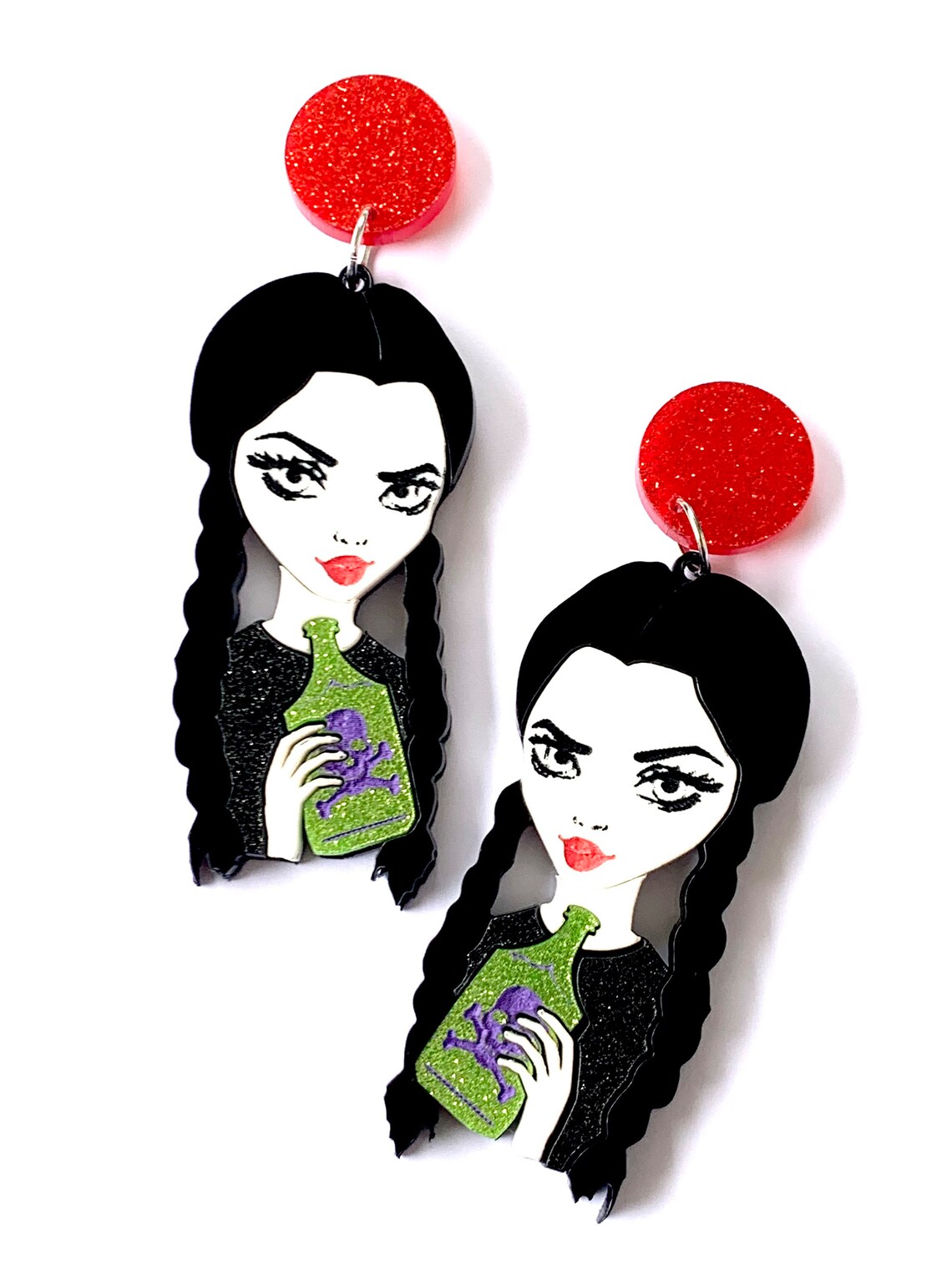 Gothic Wednesday Poison Bottle Skull Acrylic Glitter Stud - Etsy