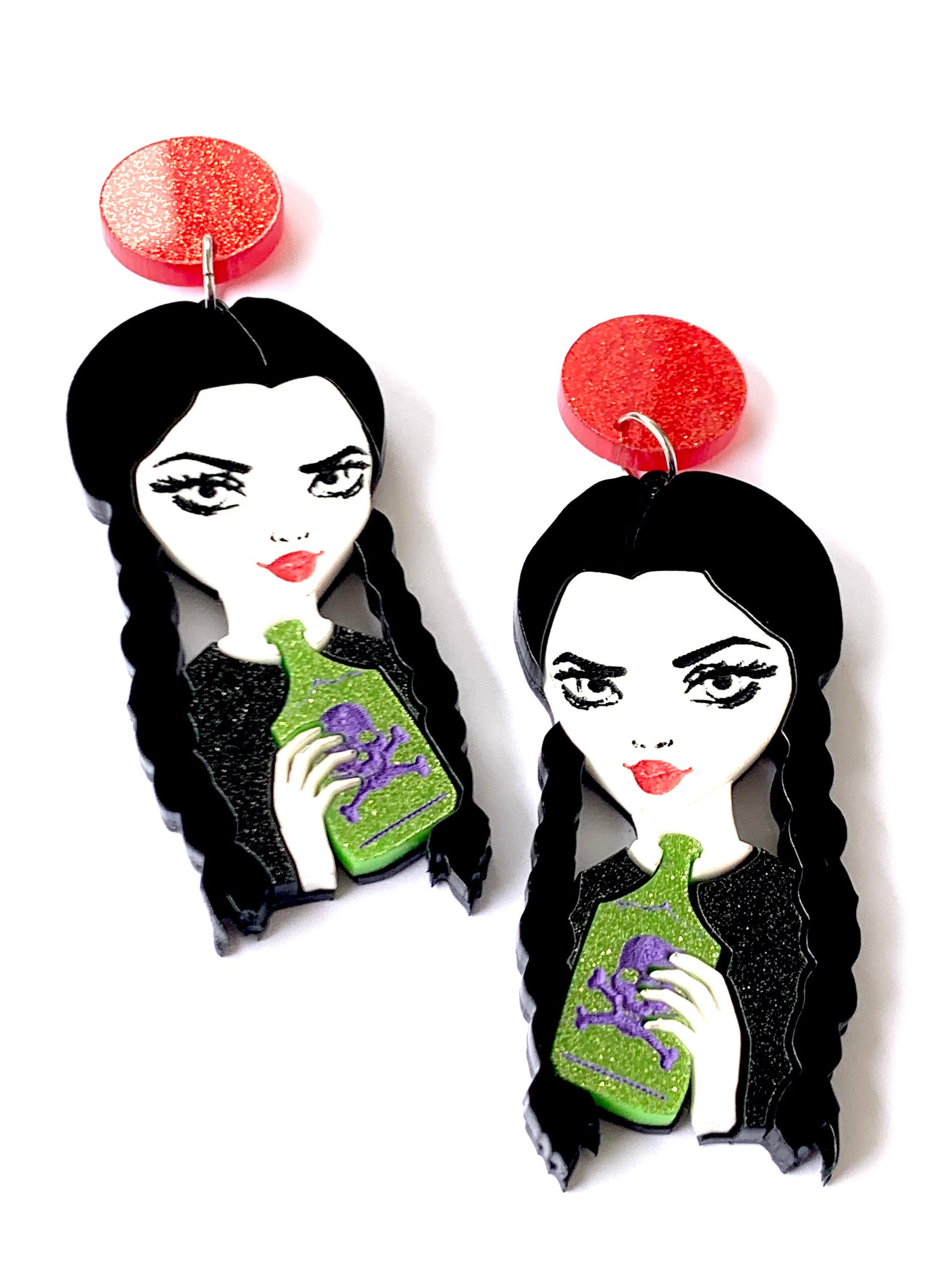 Gothic Wednesday Poison Bottle Skull Acrylic Glitter Stud Earrings - Etsy