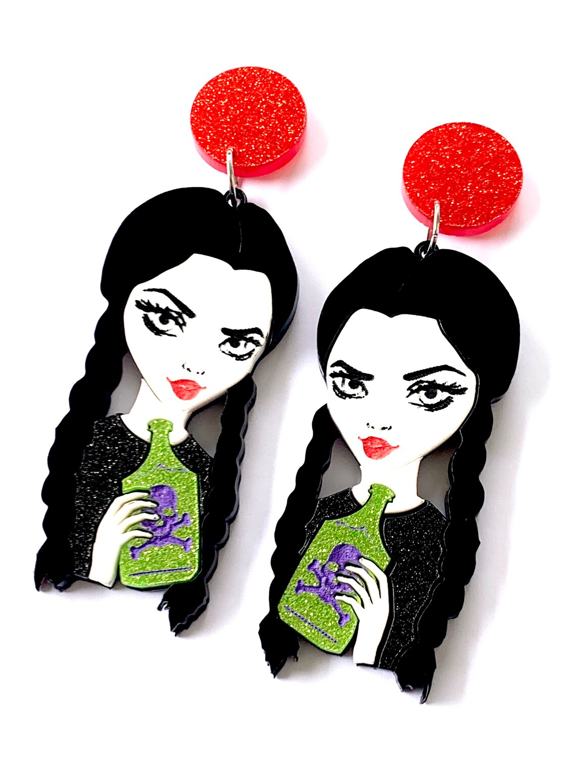 Gothic Wednesday Poison Bottle Skull Acrylic Glitter Stud Earrings - Etsy
